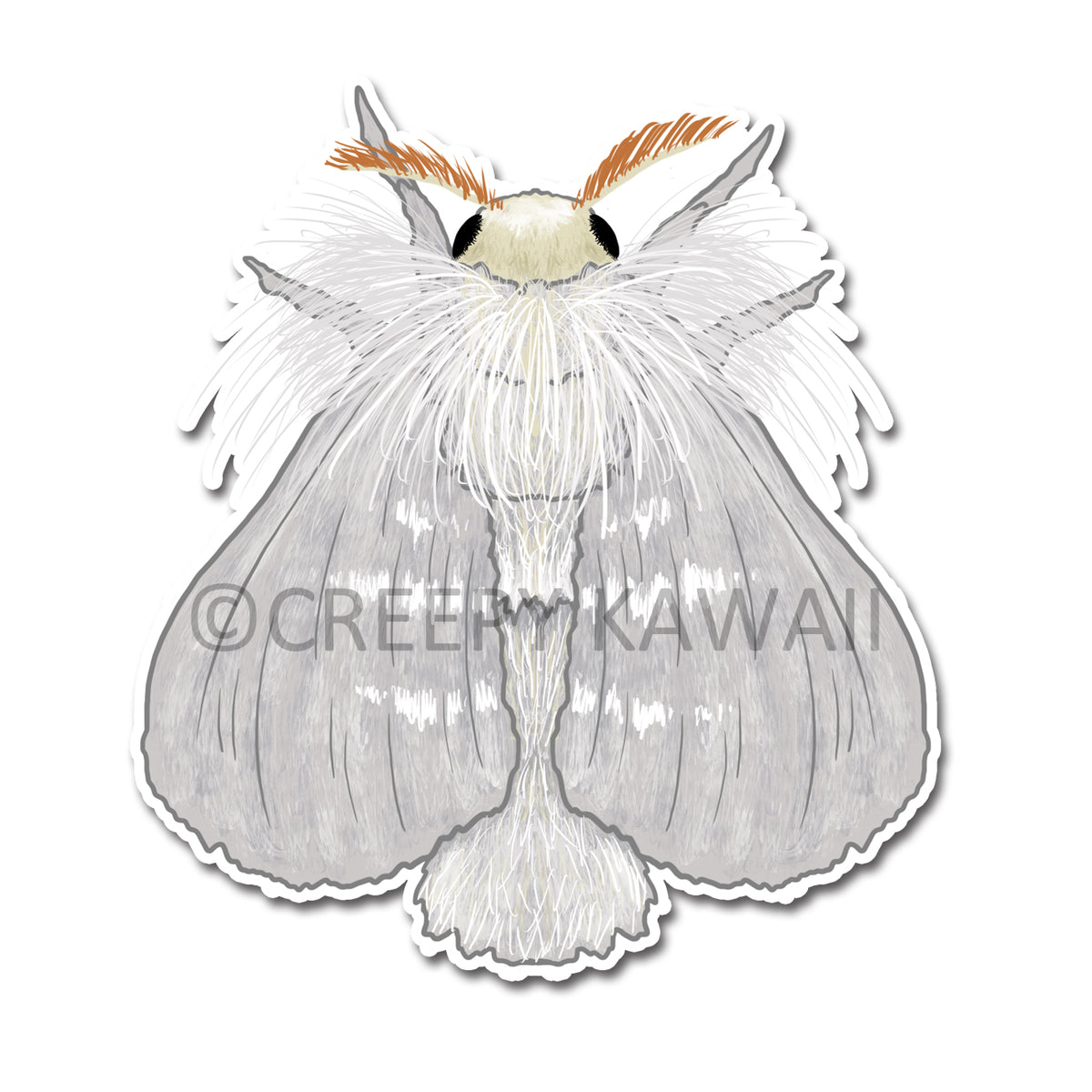 White Flannel Moth - 3 Inch Weatherproof Vinyl Sticker – Creepy Kawaii